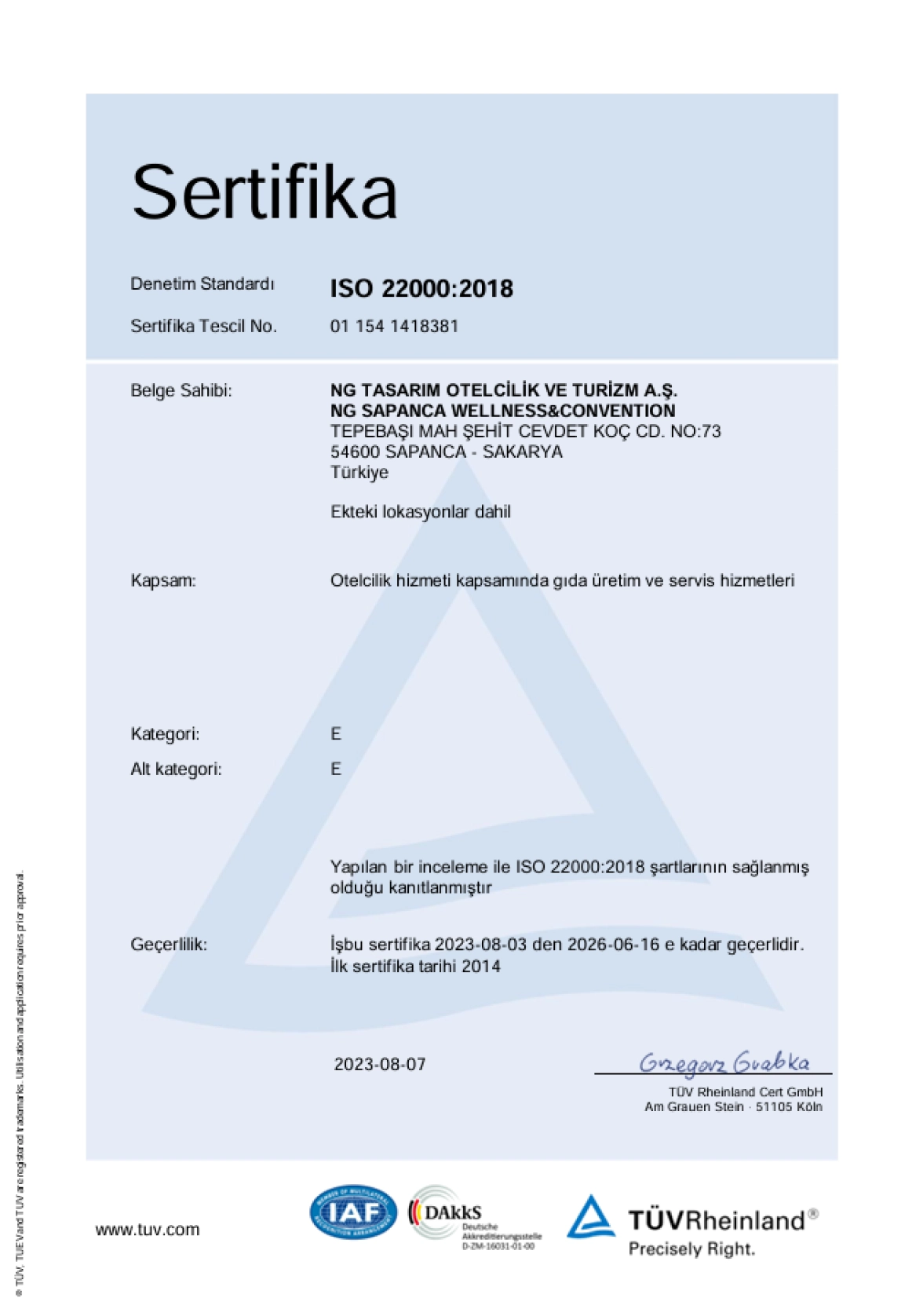 Our Certificates | NG Hotels